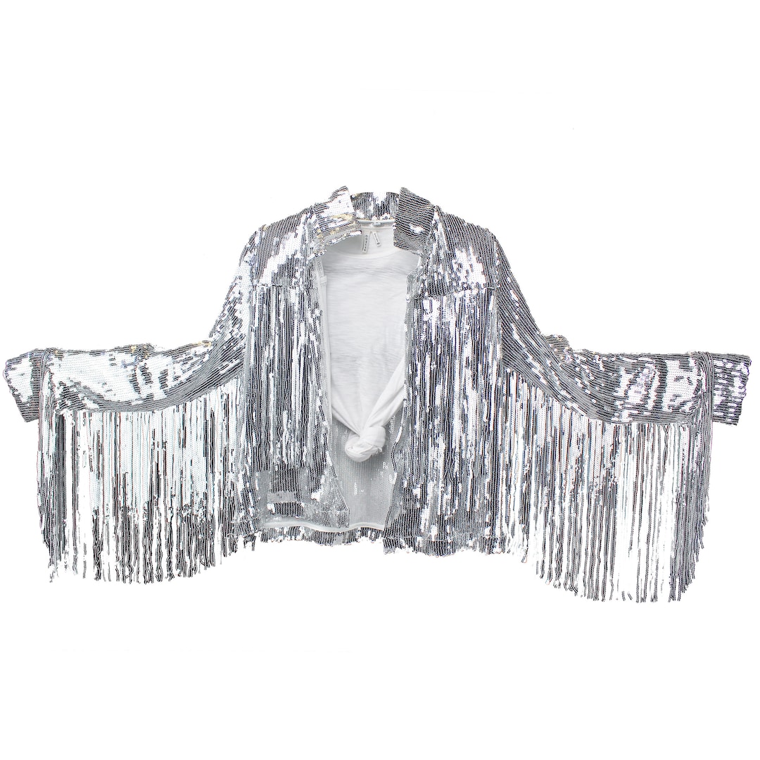 Silver Sequined Fringe Bolero Jacket Dolly Cowboy Western Statement ...