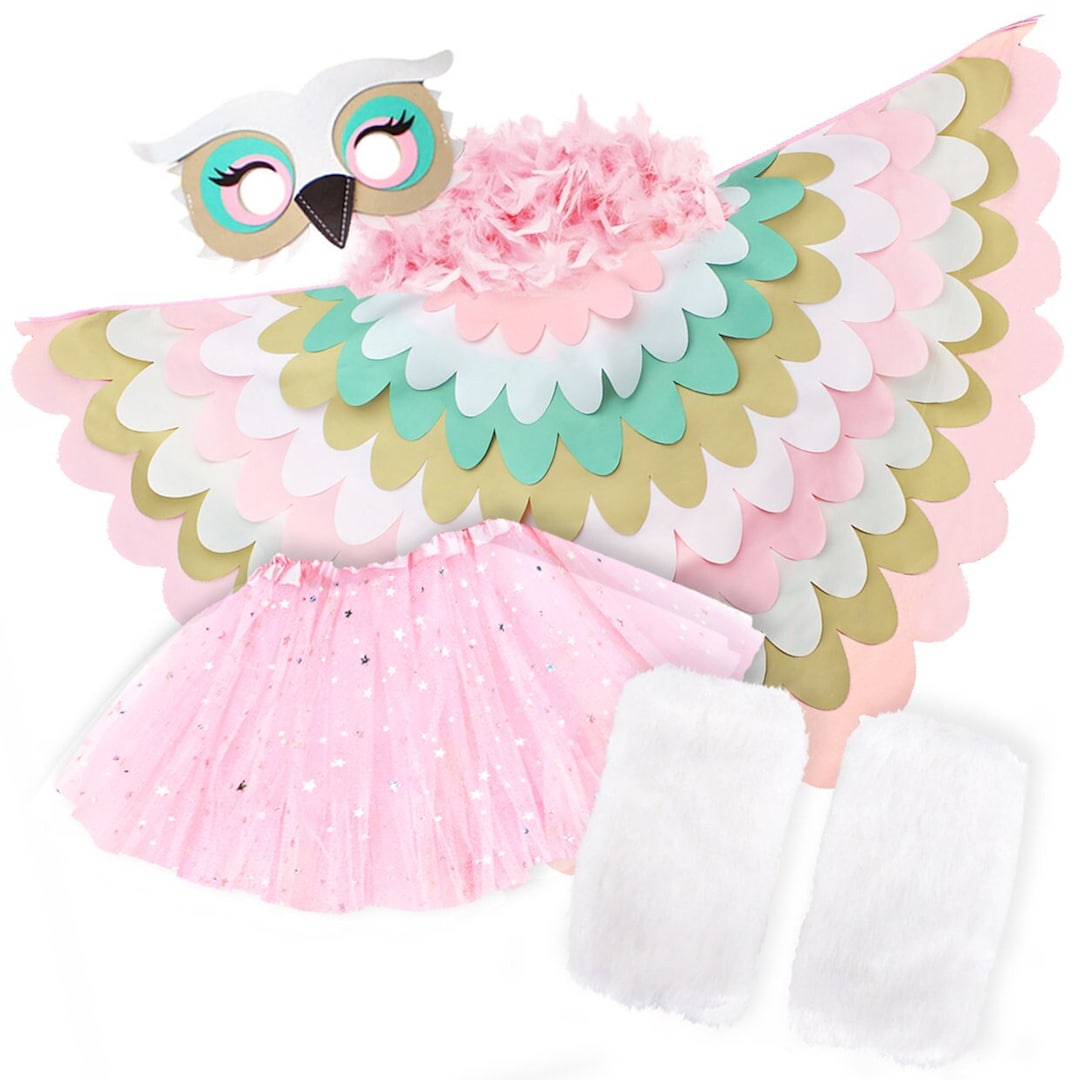 Bird Costume Girls Pastel Pink Owl Cape for Kids With Wings Mask Tutu ...