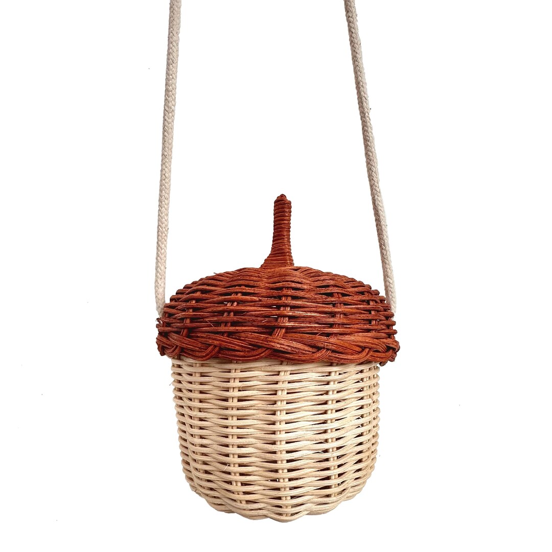 Adorable Rattan Wicker Acorn Basket Purse for Kids | Two-tone Design ...