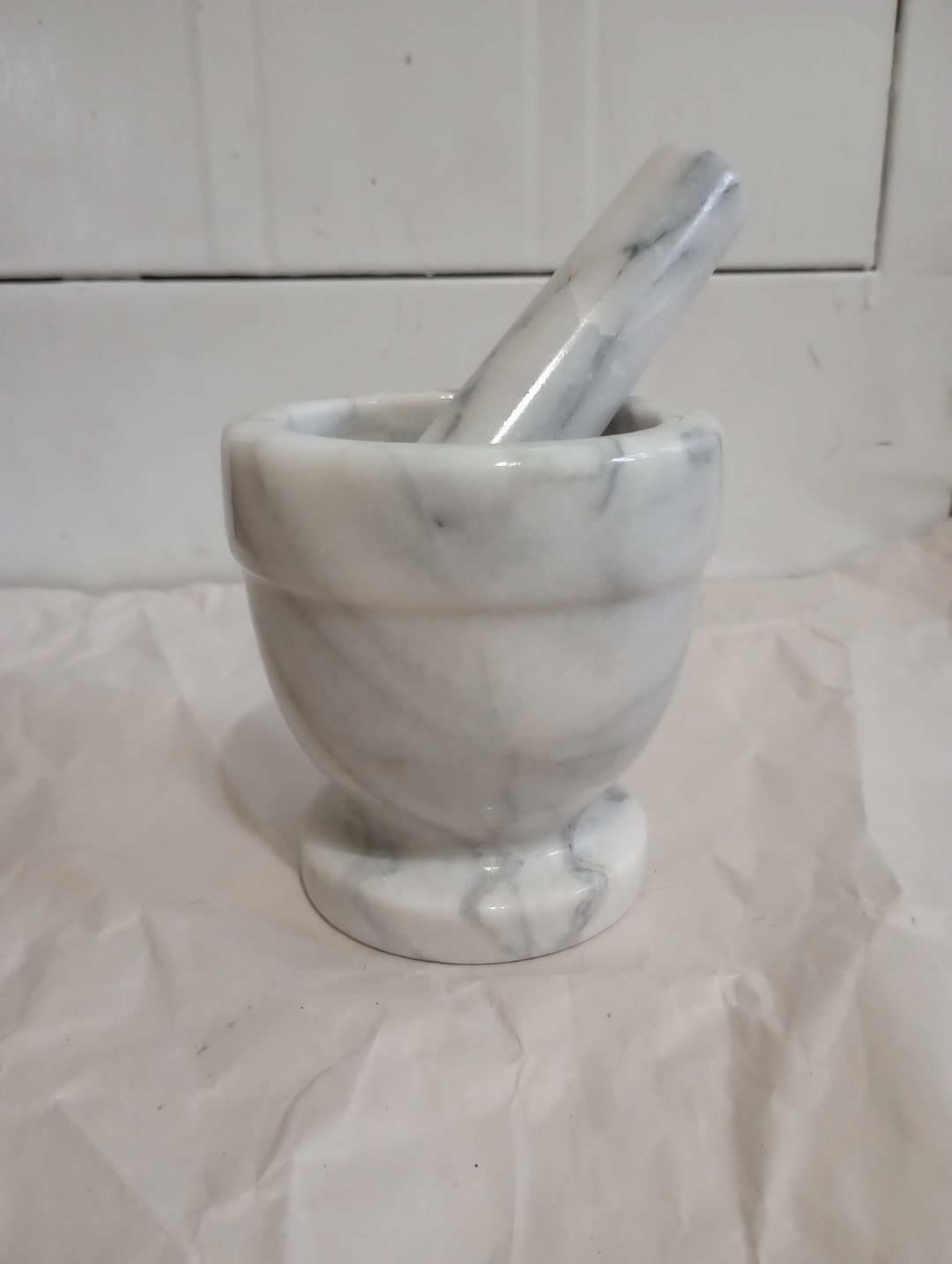 Vintage MCM Mortar Pestle Herb Mixer Pill Crusher Onyx Swirl Gray White ...