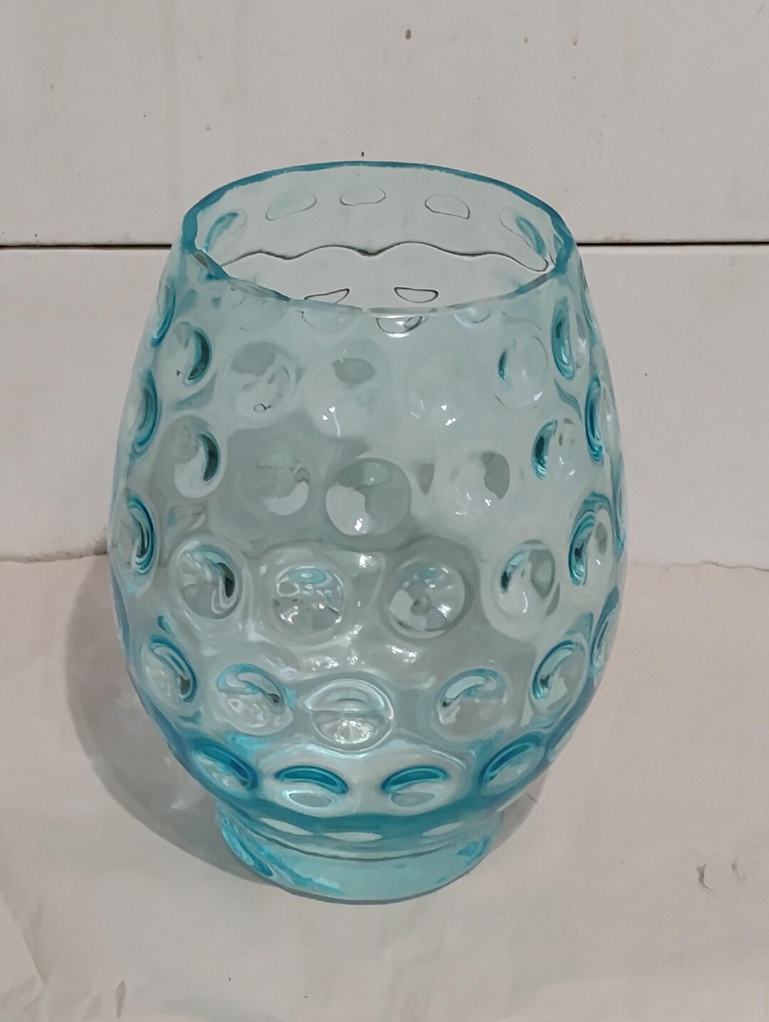 Vintage Fenton Coin Dot Glass Vase Candle Holder Empoli Ice Blue Round ...