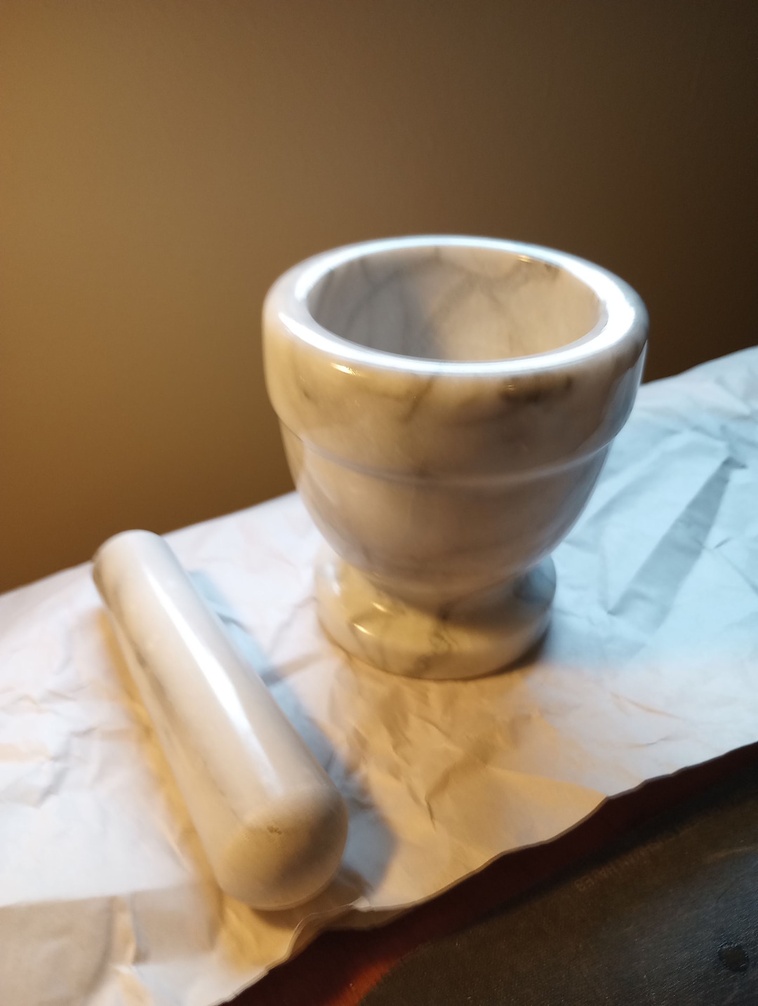 Vintage Mortar Pestle Marble Pill Crusher Herb Mixer 2 Tone Gray White ...