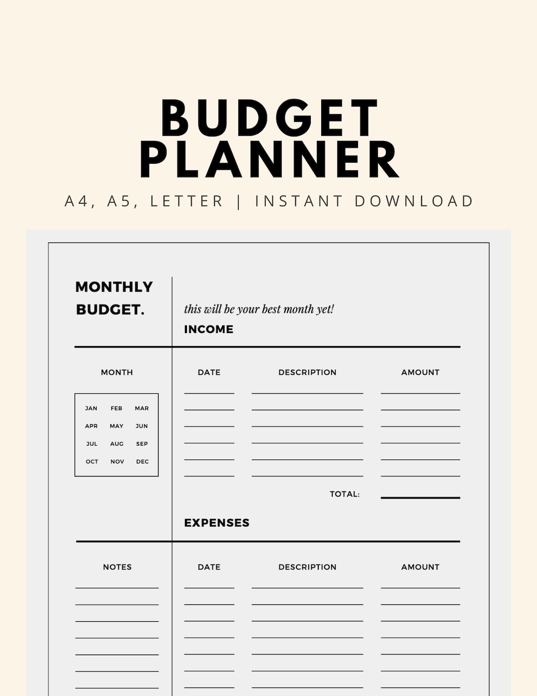 Minimalist Daily Budget Planner Printable, Daily Budget for Work/home ...