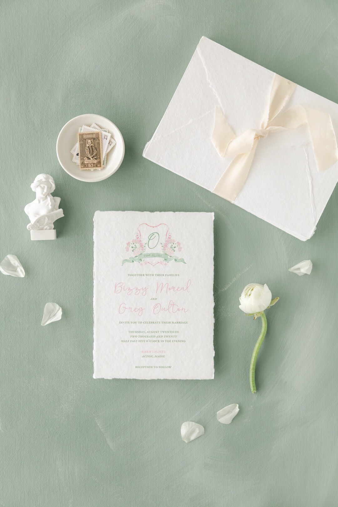Southern Wedding Invitation With Watercolor Monogram Crest | Elegant ...