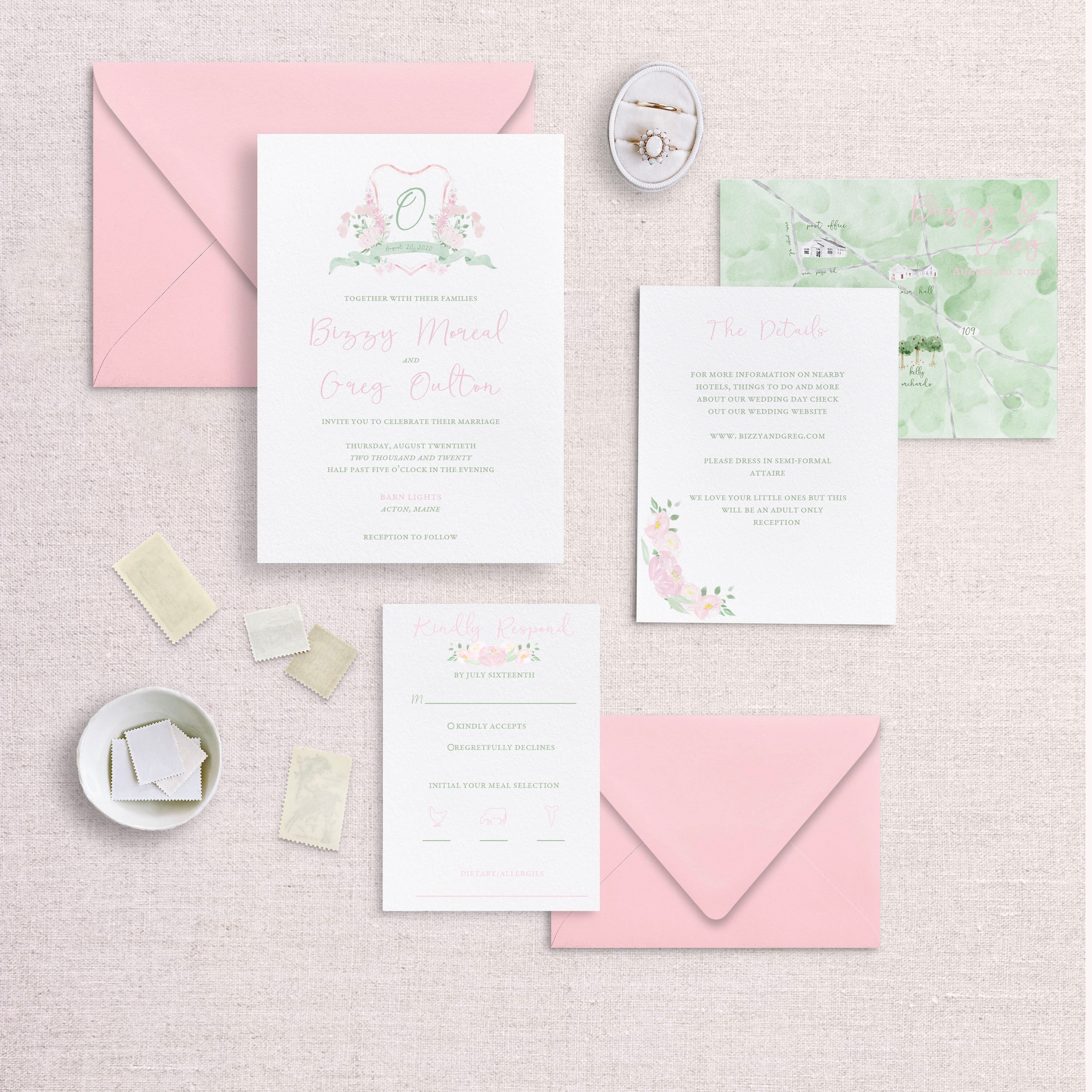 Southern Wedding Invitation With Watercolor Monogram Crest | Elegant ...