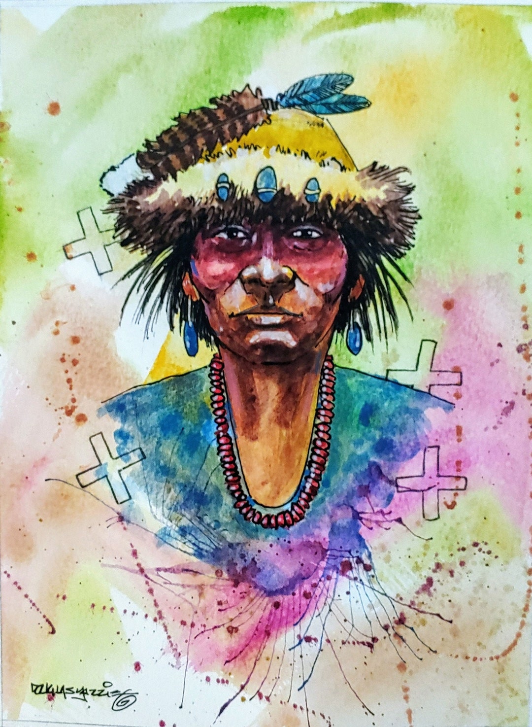Navajo Man Original Watercolor Painting - Etsy