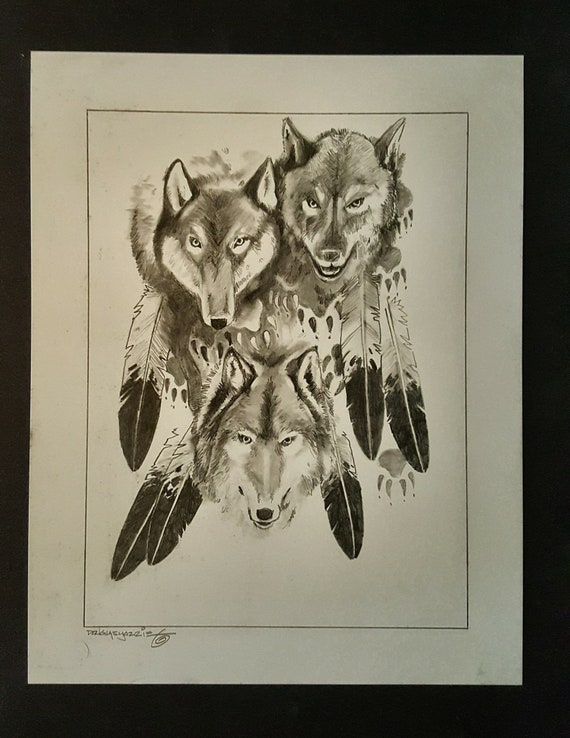 Wolves Drawing Original Art | Etsy