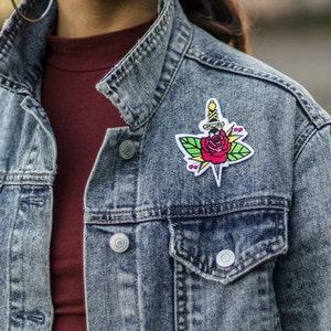 Daggered Rose Patch Iron on Sew on Applique - Etsy