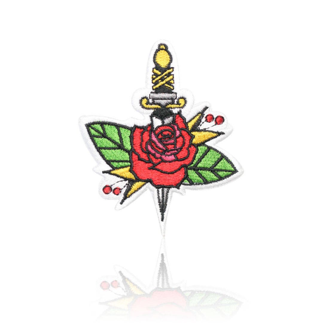 Daggered Rose Patch Iron on Sew on Applique - Etsy