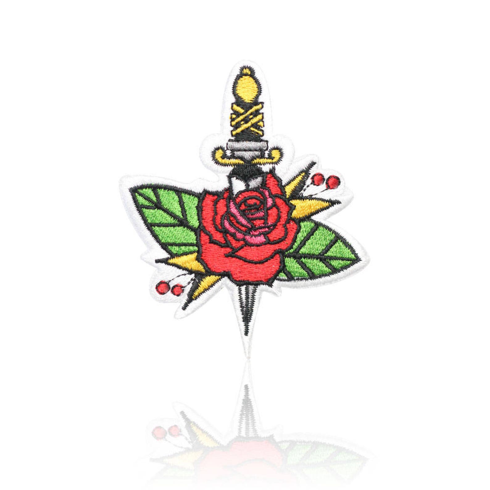 Daggered Rose Patch Iron on Sew on Applique | Etsy