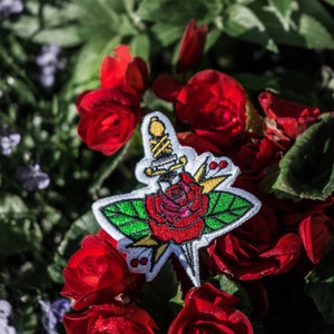 Daggered Rose Patch Iron on Sew on Applique - Etsy