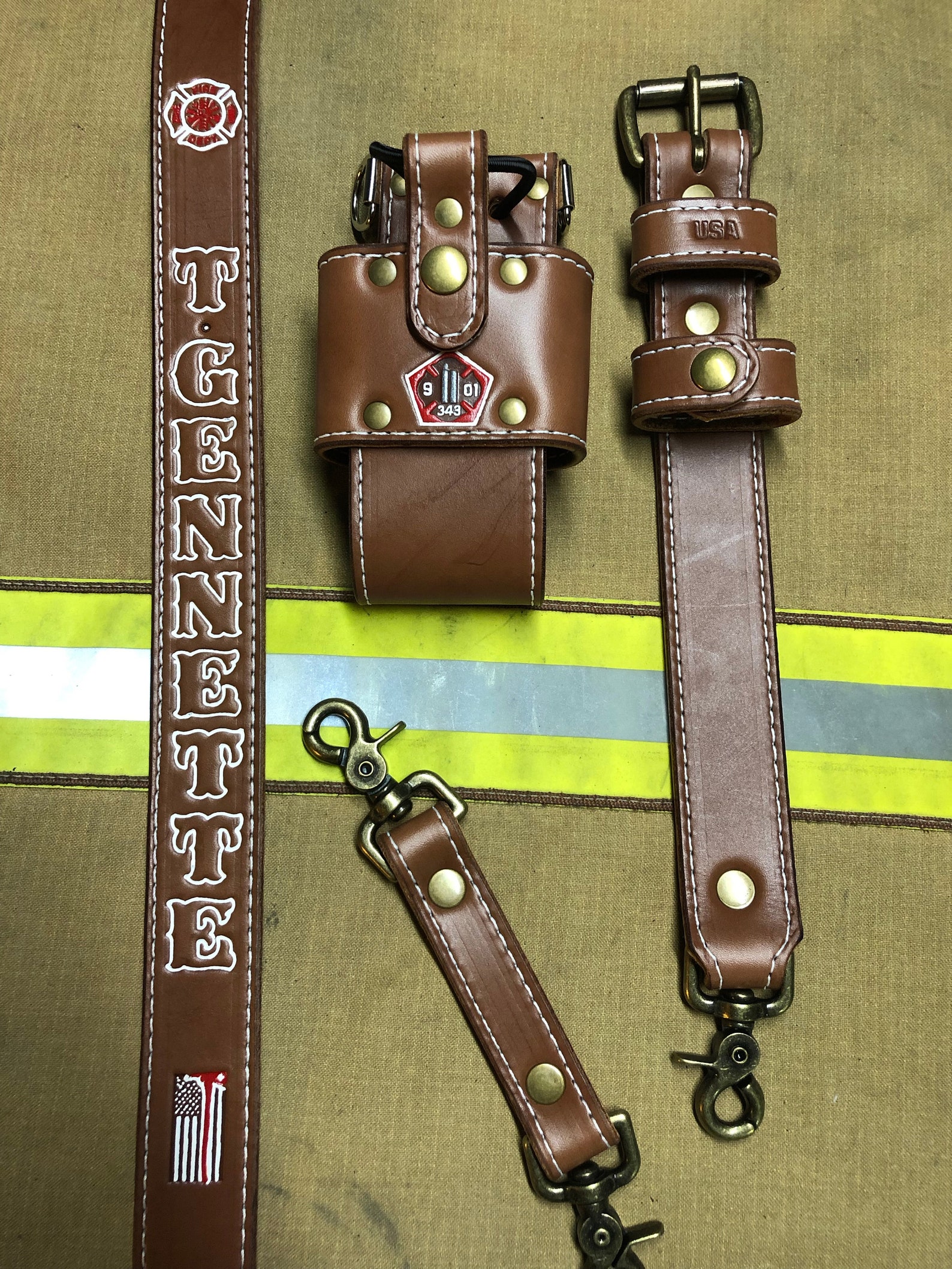 Brown Leather Firefighter/EMS Radio Strap and Holster Sets | Etsy