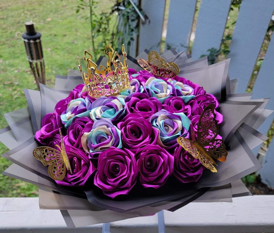 Eternal Purple and Color Splash Roses With Gold Butterflies and a Gold ...