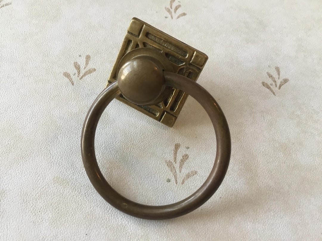 Brass Drop Ring Pull Antique Arts and Crafts Victorian Styled Ring Pull Eastlake Styled Brass ...