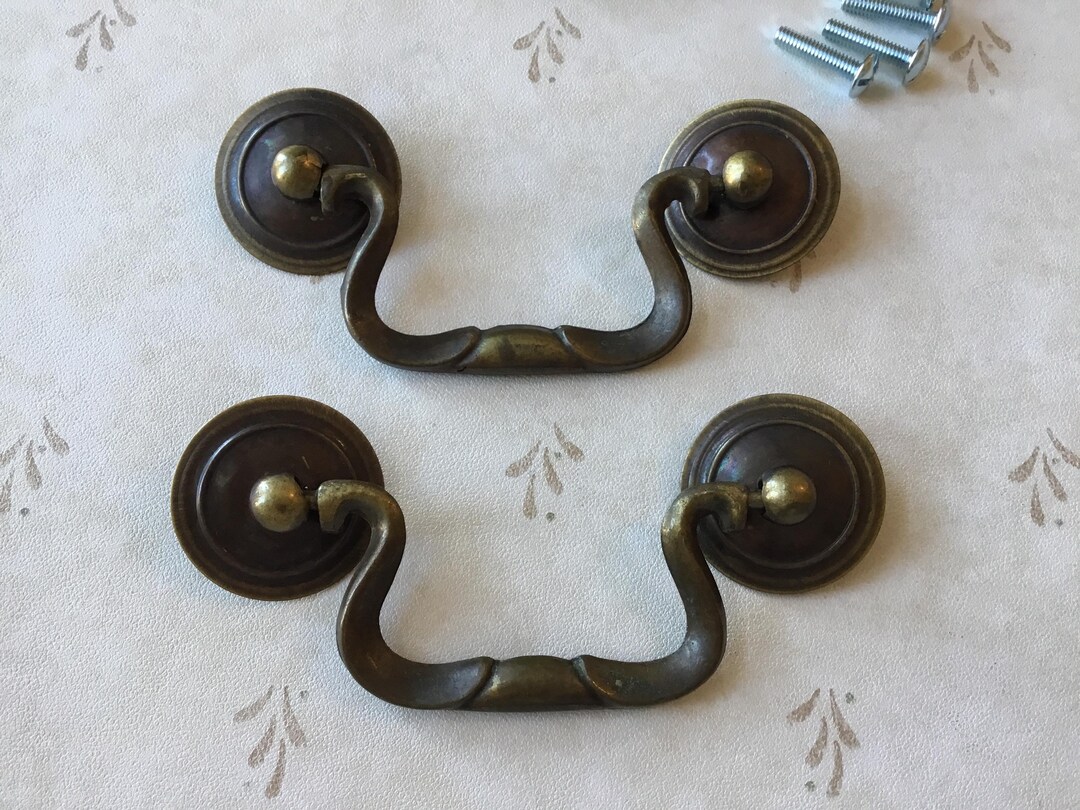 Queen Anne Bail Handles Pair of Vintage Brass Bail Drawer Handles ...