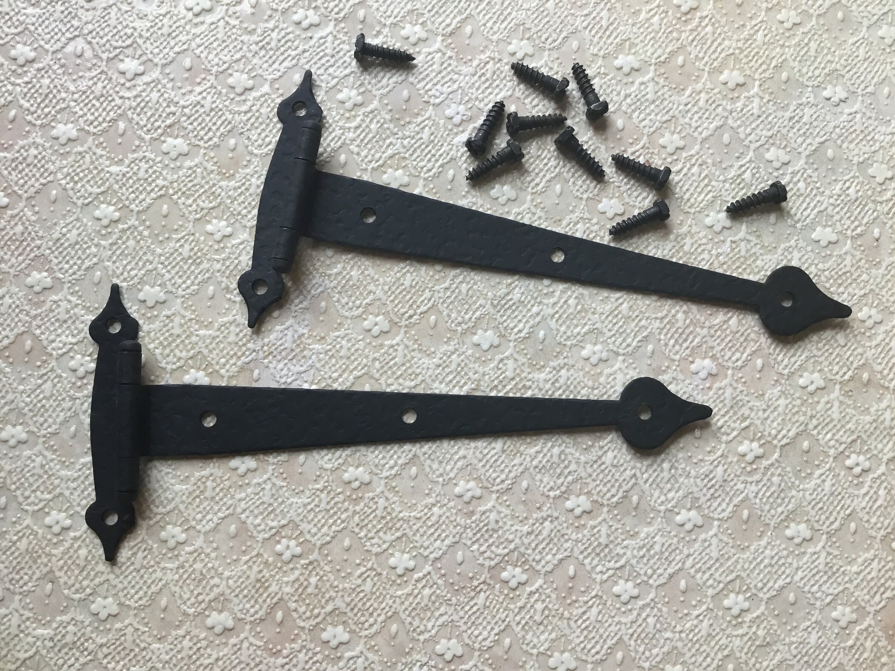NOS Flush Mount 7\u201d Black Hammered Colonial Spade Strap Hinges with ...