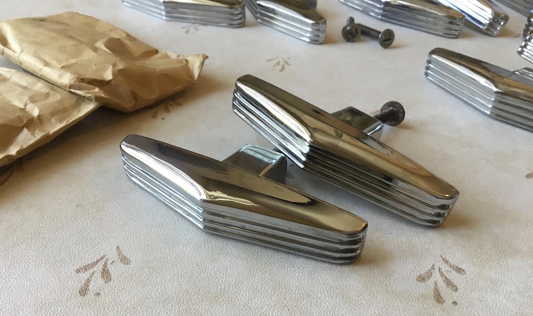 Chrome Chevron Pulls Pair of 1940’s Stream Line Chrome Drawer Pulls New ...