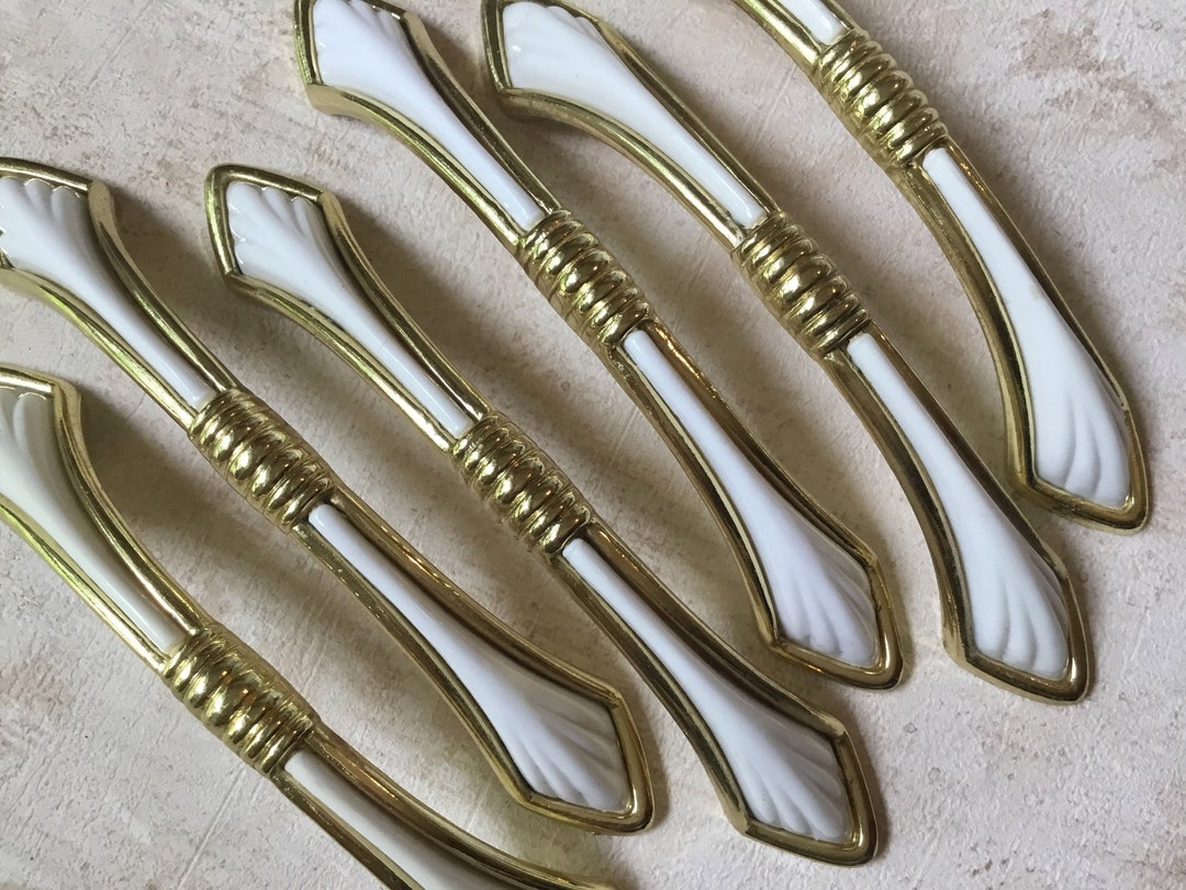 Vintage 1960’s Drawer Handles, Set of 6 Vintage Brass/white Vintage ...