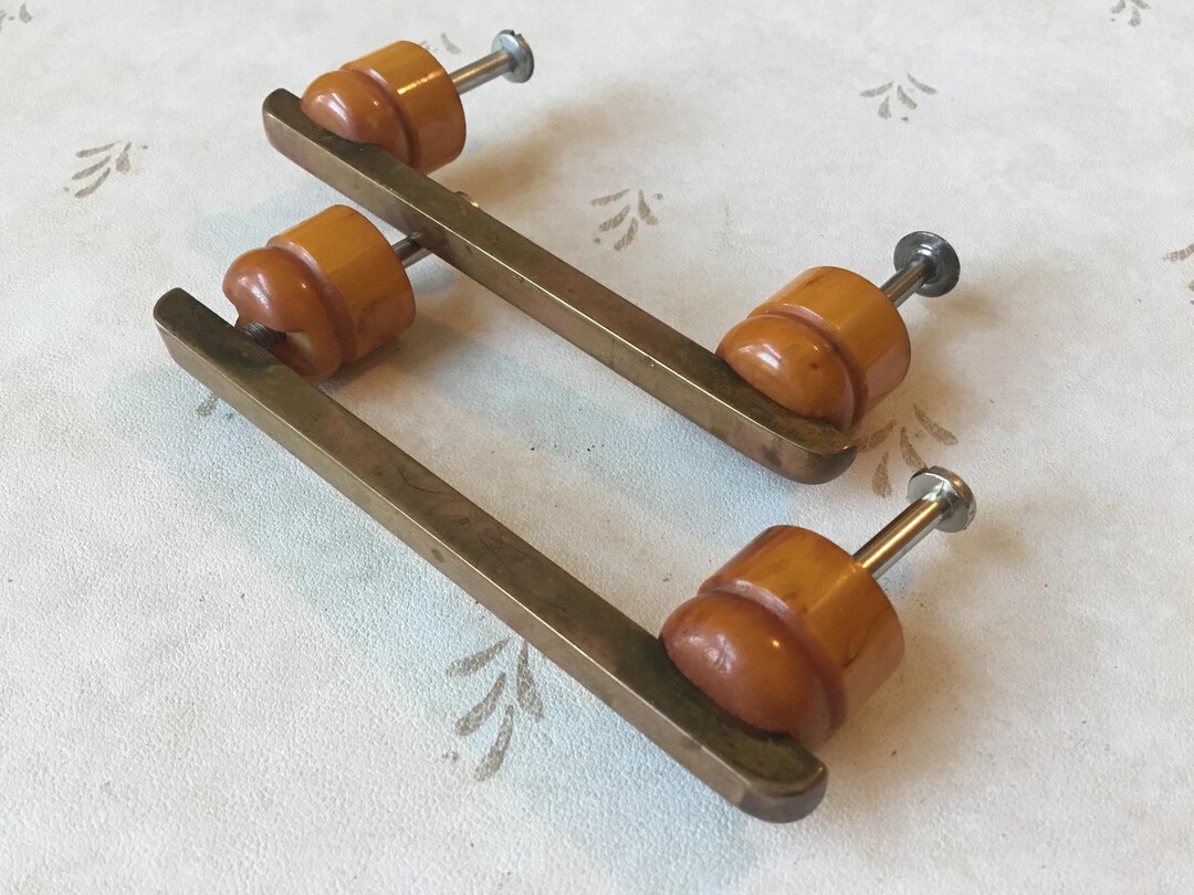 Art Deco Bakelite Pulls Pair of Vintage Art Deco 1940s Brass and ...