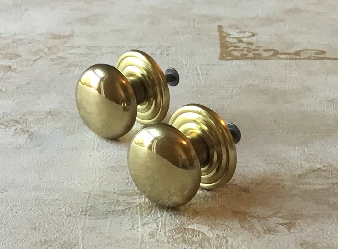 Vintage Knobs With Backplates Pair of Brass Plated Cabinet Knobs With ...