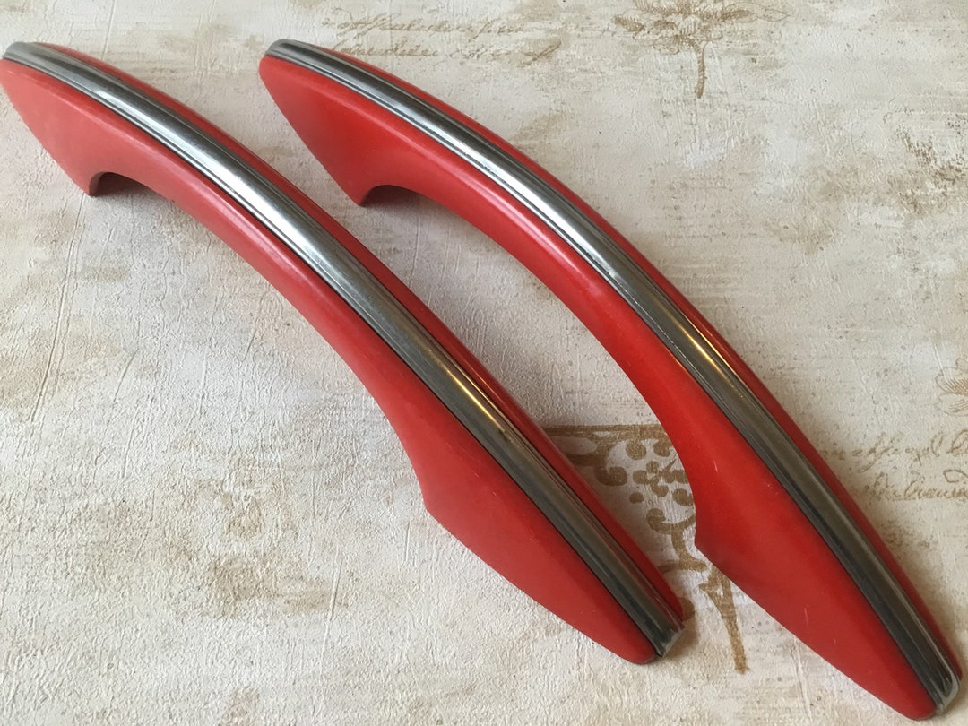 Vintage Red Oven Door Handles, Pair of Red and Chrome 9 3/4” Door ...