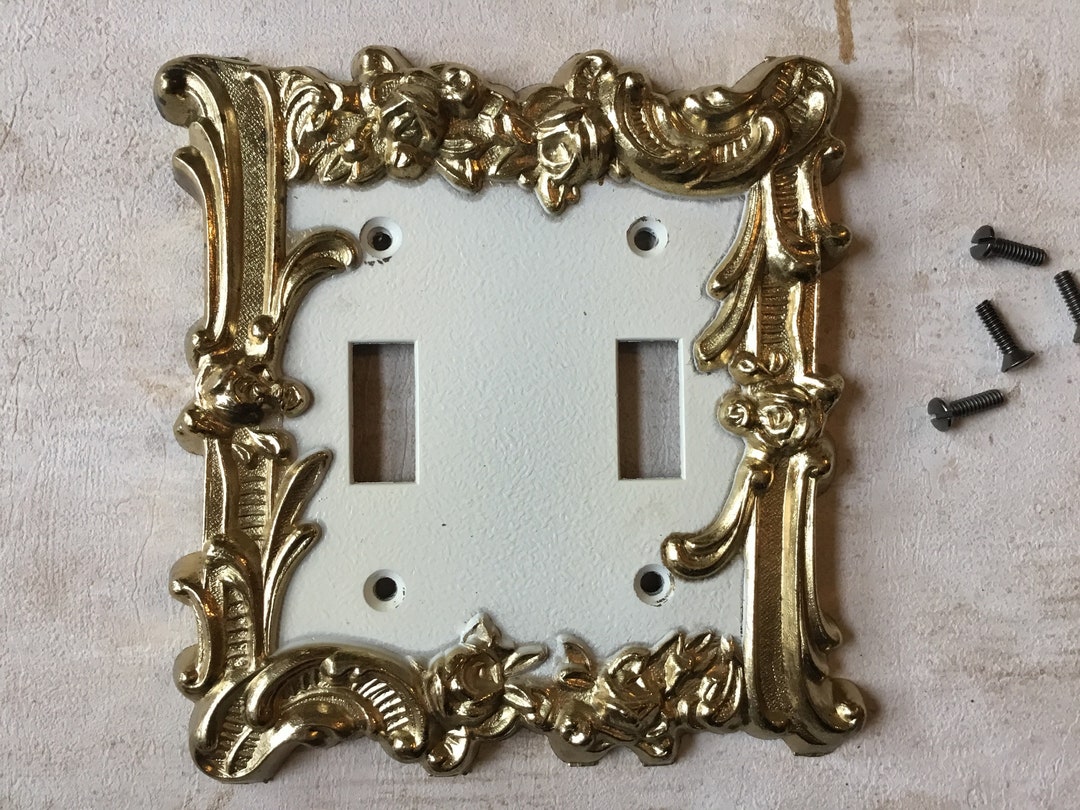 Double Light Switch Cover Plate Vintage 1960’s Silver/gold and White ...