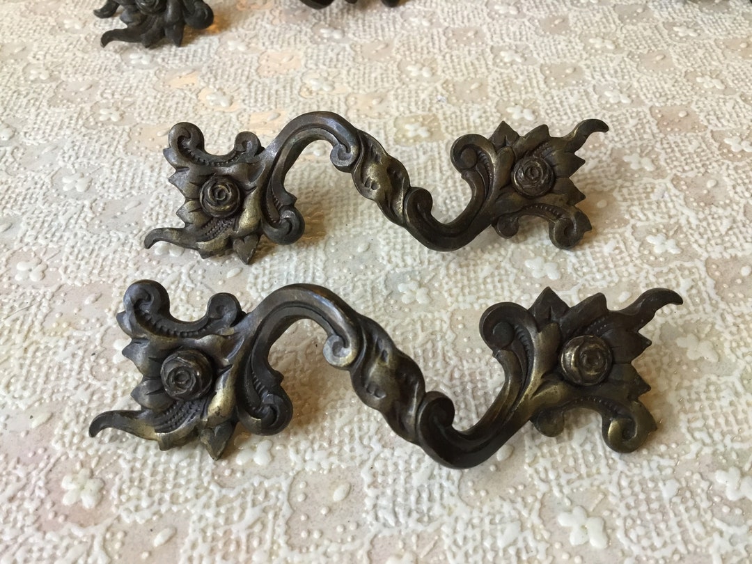 Pair (2) Vintage 3 1/2” Antique Rosette Drawer Handles, Art Nouveau ...