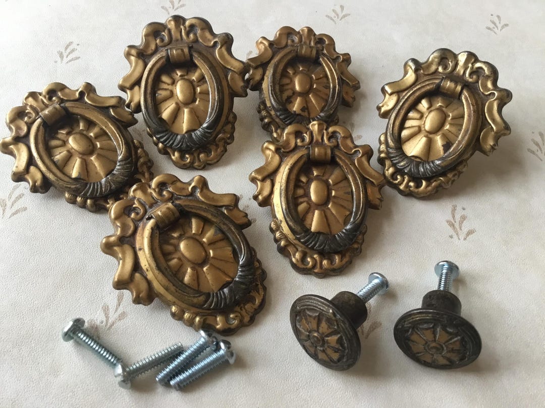 Art Deco Brass Oval Ring Pulls Set of 6 Oval Bow Ring Pulls With ...