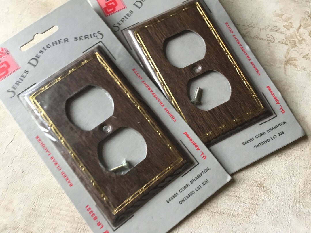 Vintage Receptacle Plates Pair of MCM Receptacle Plates Dark Oak MCM ...