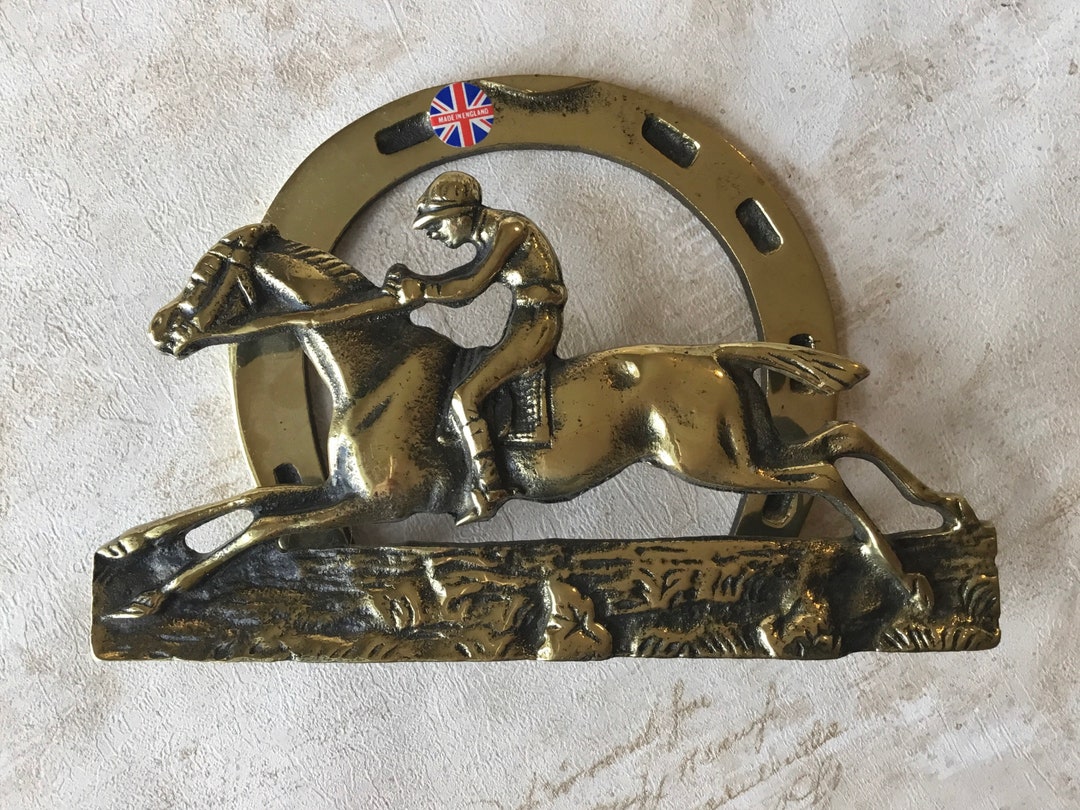 Brass Horse and Rider Jockey Letter Holder, NOS Vintage Solid Brass ...