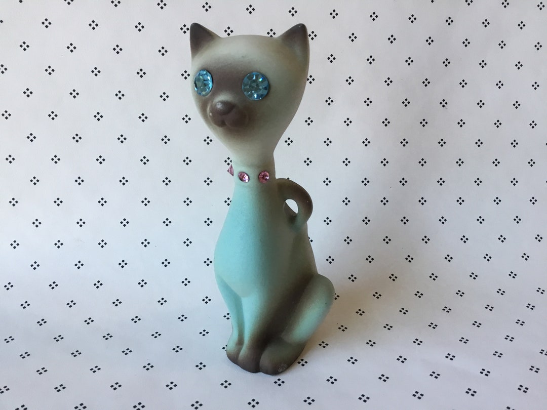 Cat Figurine With Blue Rhinestone Eyes and Collar Circa 1960s Mid ...