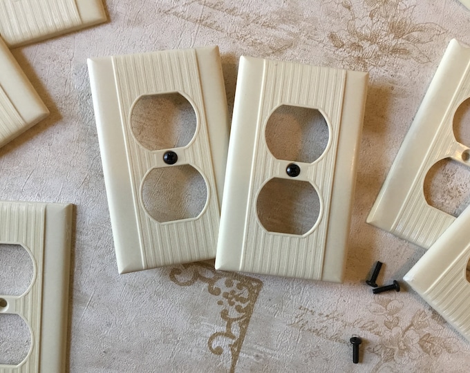Ivory Ribbed Duplex Receptacle Plates Pair of Vintage 1950’s 2 Gang ...