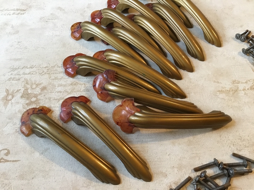 Waterfall Drawer Pulls Set of 14 Art Deco Tortoise Shell Celluloid ...