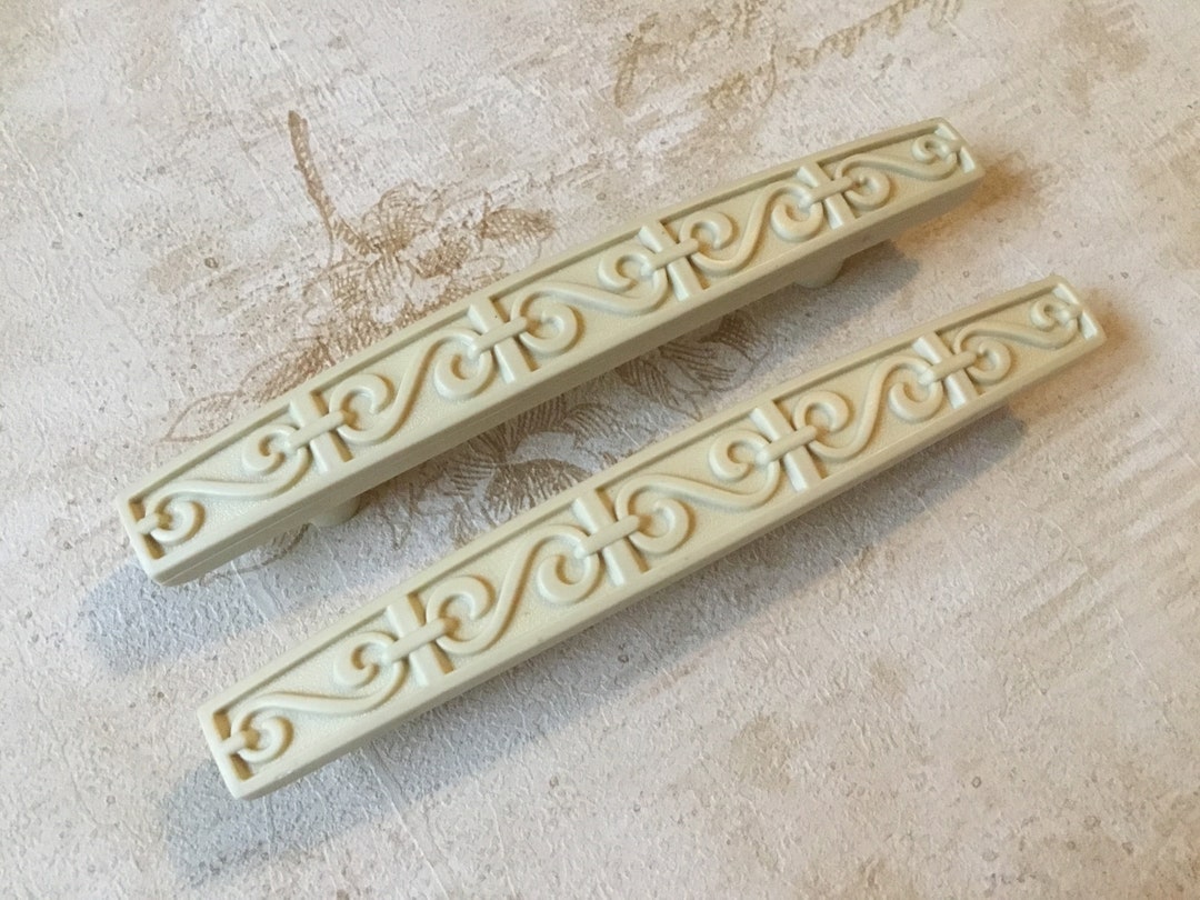 Retro Beige Kitchen Cupboard Handles Pair of Vintage Scrolled MCM ...