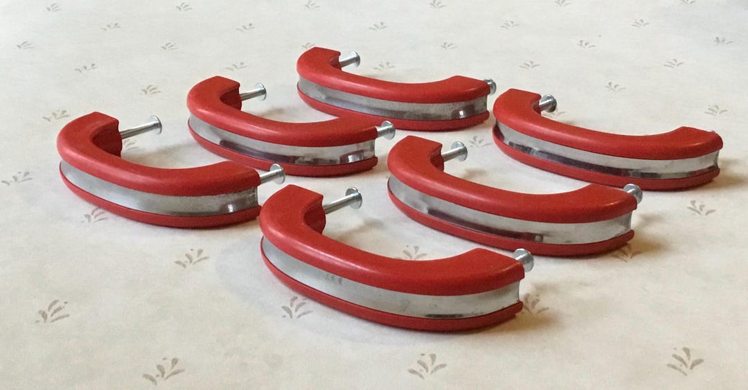 Vintage Red Cupboard Handles Set of 6 Red and Chrome 4 5/8” Drawer ...