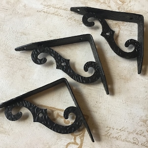 MCM Shelf Brackets Vintage Colonial Black Hammered Brackets Set of 3 ...