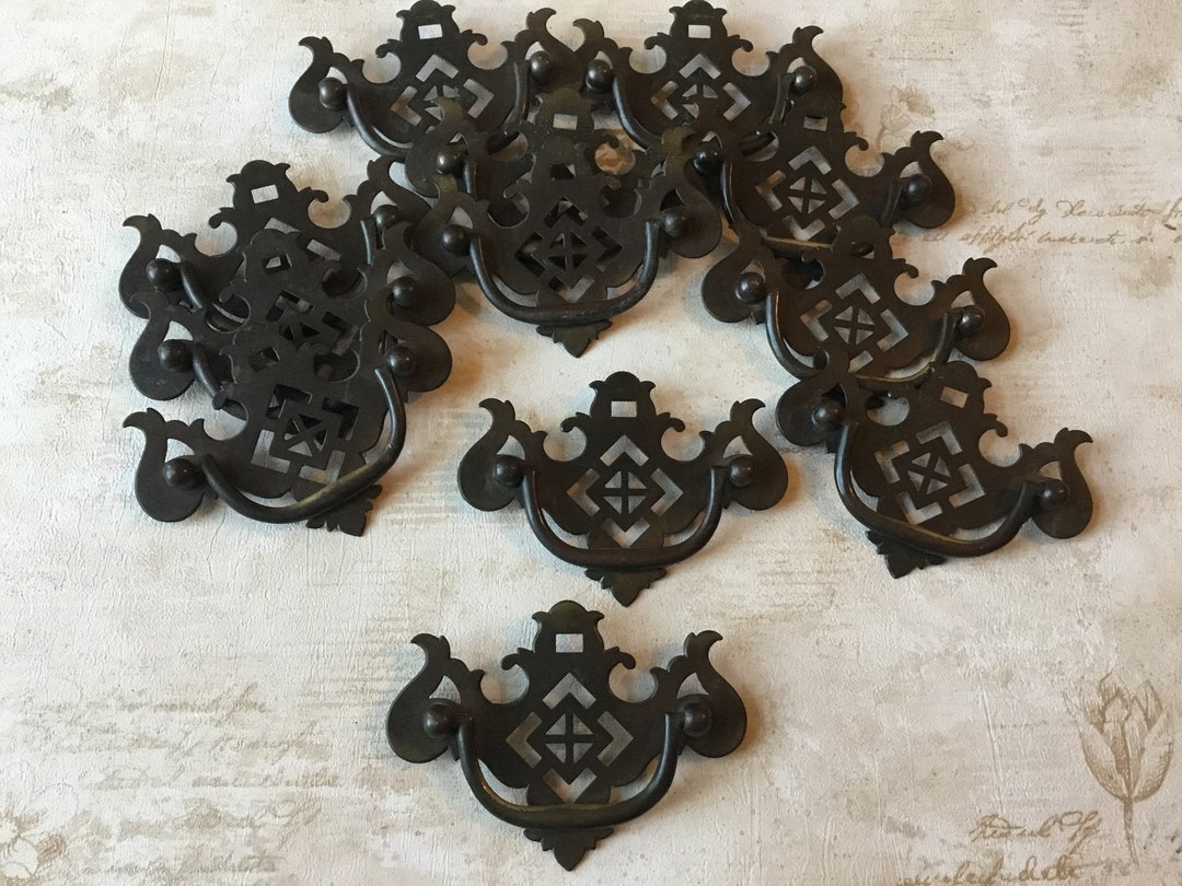 KBC Chippendale Pulls Set of 12 Vintage Brass Lattice Chippendale Pulls ...