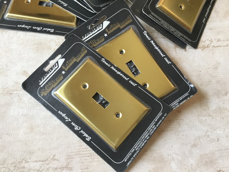 Vintage Brass Light Switch Plates, Pair NOS Baked Clear Lacquer Solid ...