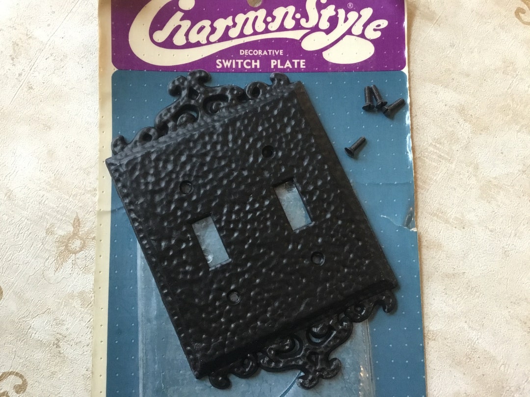 MCM Colonial Double Switchplate Cover Vintage Hammered Black Metal ...