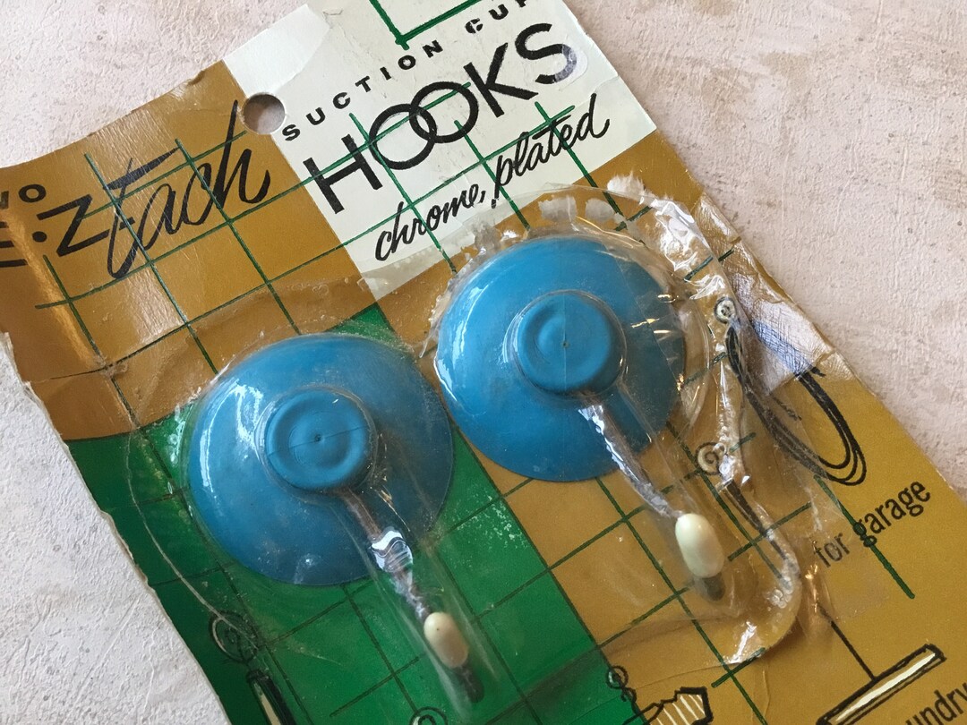 Vintage Blue Hooks Pair of 1960’s Household Hooks, E-Z Tach Suction Cup ...