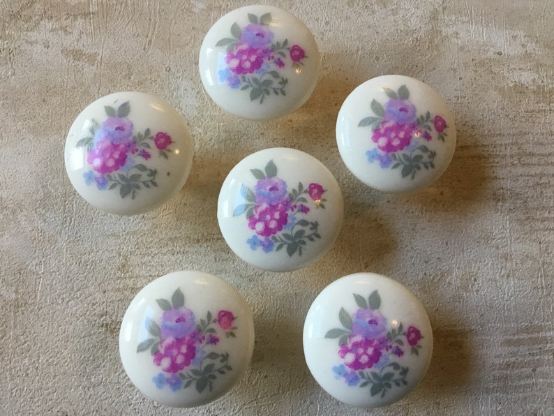 Vintage Purple Floral Drawer Knobs Set of 6 Plastic Kitschy Purple ...