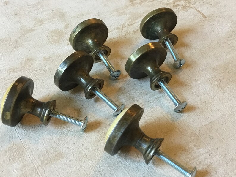 Vintage Wood Drawer Knobs Set of 6 White Washed 1 1/4” Diameter Vintage ...