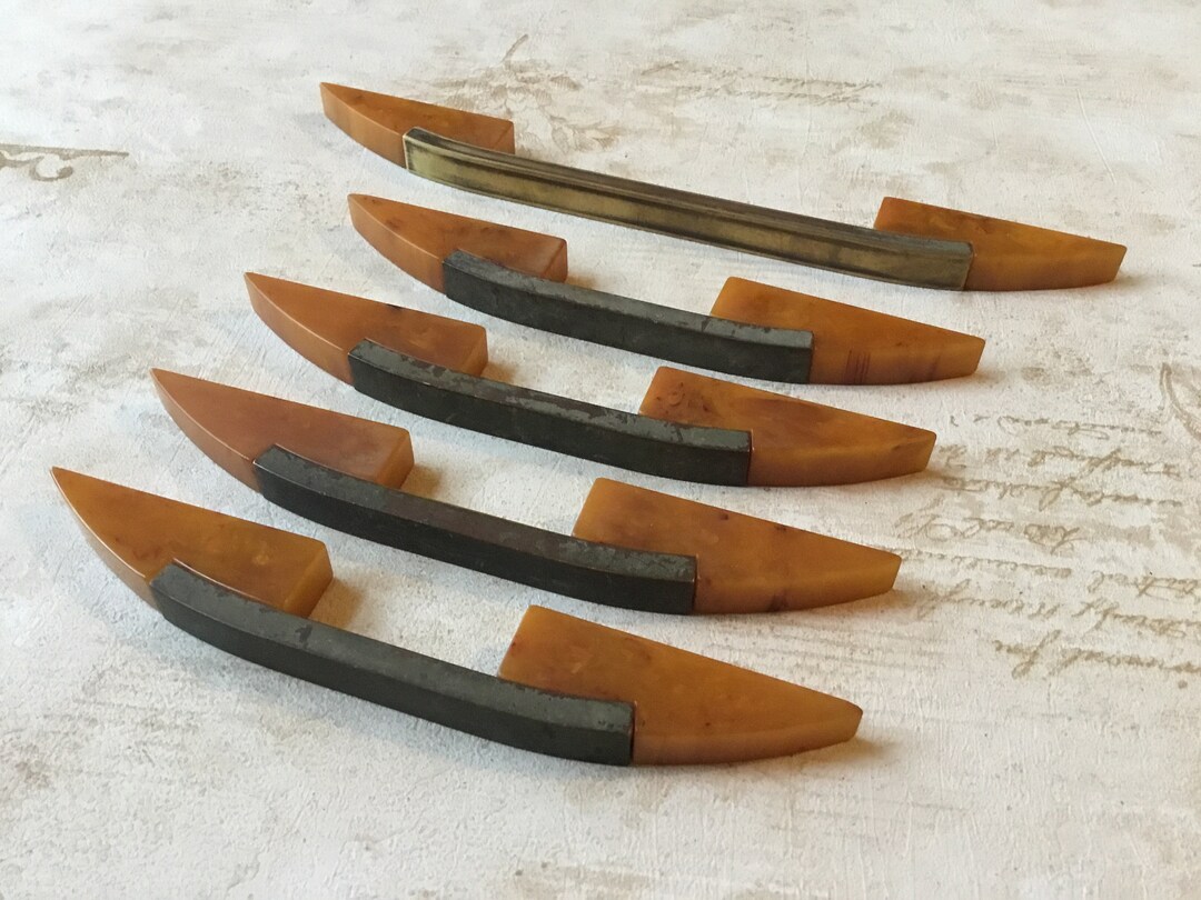 Bakelite Credenza Handles Set of 5 Art Deco Amber Bakelite Cabinet ...