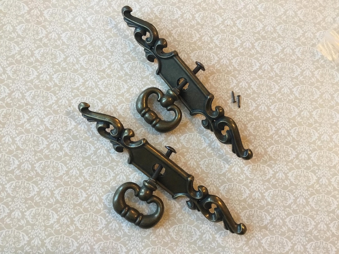 Brass Key Drawer Pulls With Matching Backplates PAIR of Vintage Brass ...