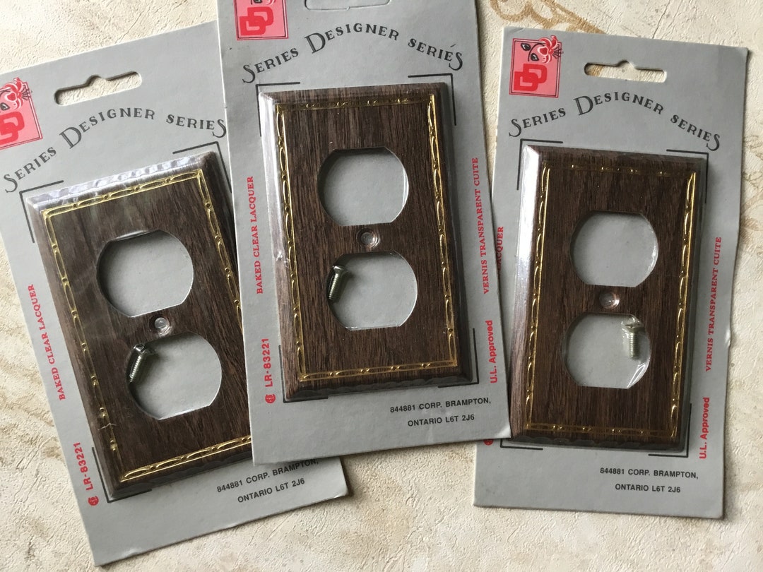 Vintage Receptacle Plates Set of 3 MCM Receptacle Plates Dark Oak MCM ...