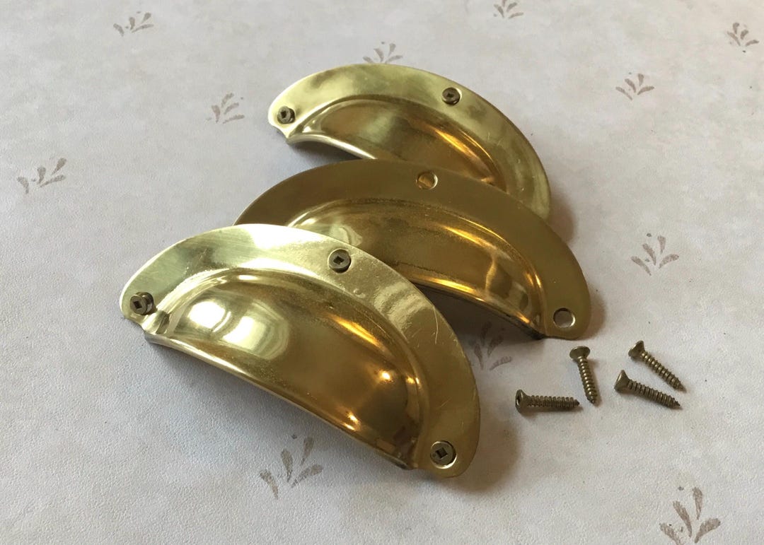 Vintage Brass Cup Handles Set of 3 Vintage Brass Bin Pulls, Salvaged ...