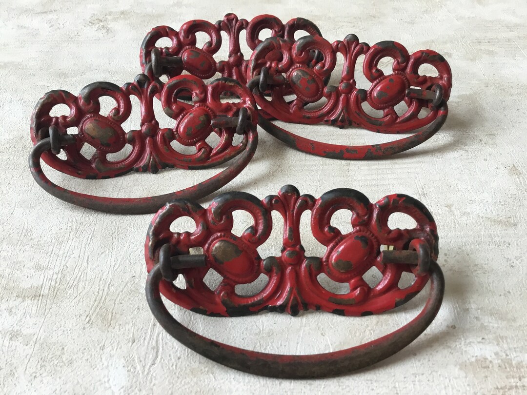 Antique Pressed Back Drawer Pulls Set of 4 Vintage Shabby Chic Bail ...