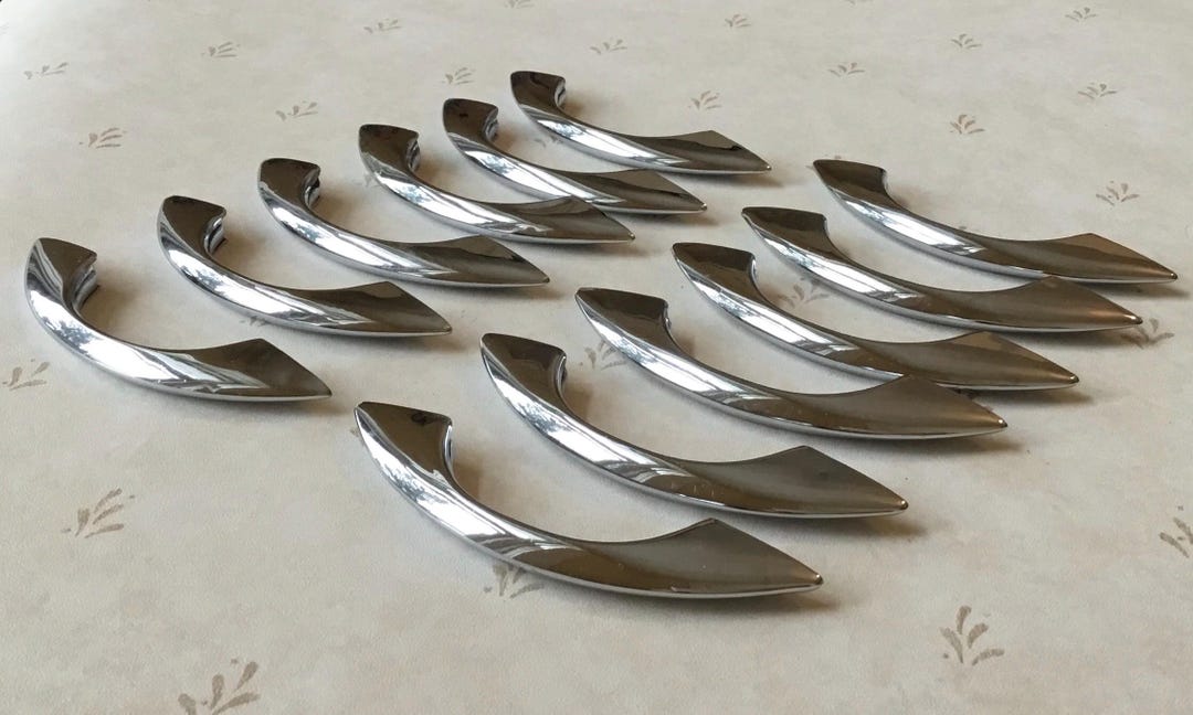 Mid Century Chrome Kitchen Cupboard Handles Set of 12 MCM Chrome Drawer ...
