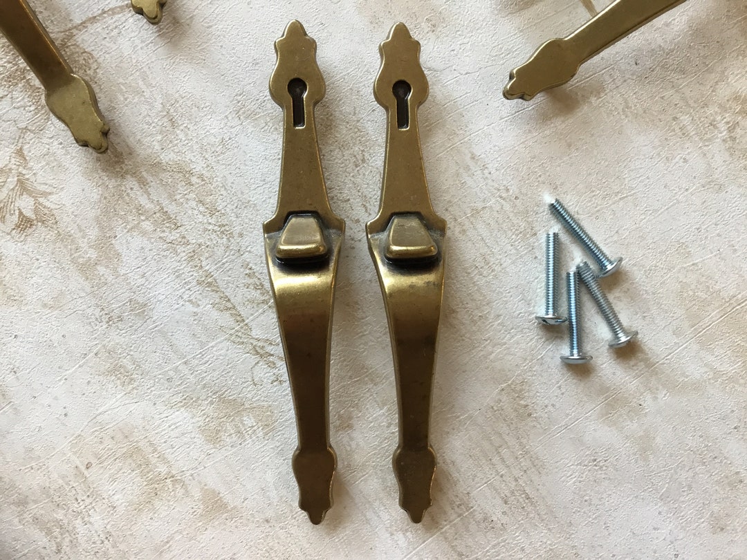 Vintage Brass Key Cabinet Pulls Vintage Pair of Faux Key Brass Cupboard ...