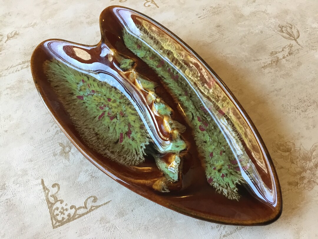 Boomerang Ashtray Mid Century 1970s Retro Atomic Chevron Drip Glaze ...